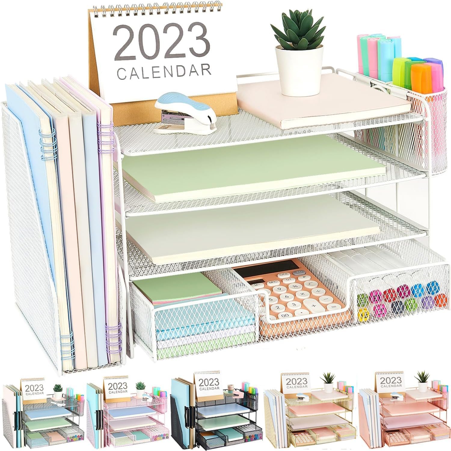Amazon.com: SUPEASY Desk Organizer with File Holder, 5 Tier Desktop ...
