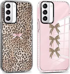 Amazon.com: RUMDEY 2 Pack Cute Cheetah Print Phone Case for Samsung Galaxy S21 5G Pink Bow Case ...