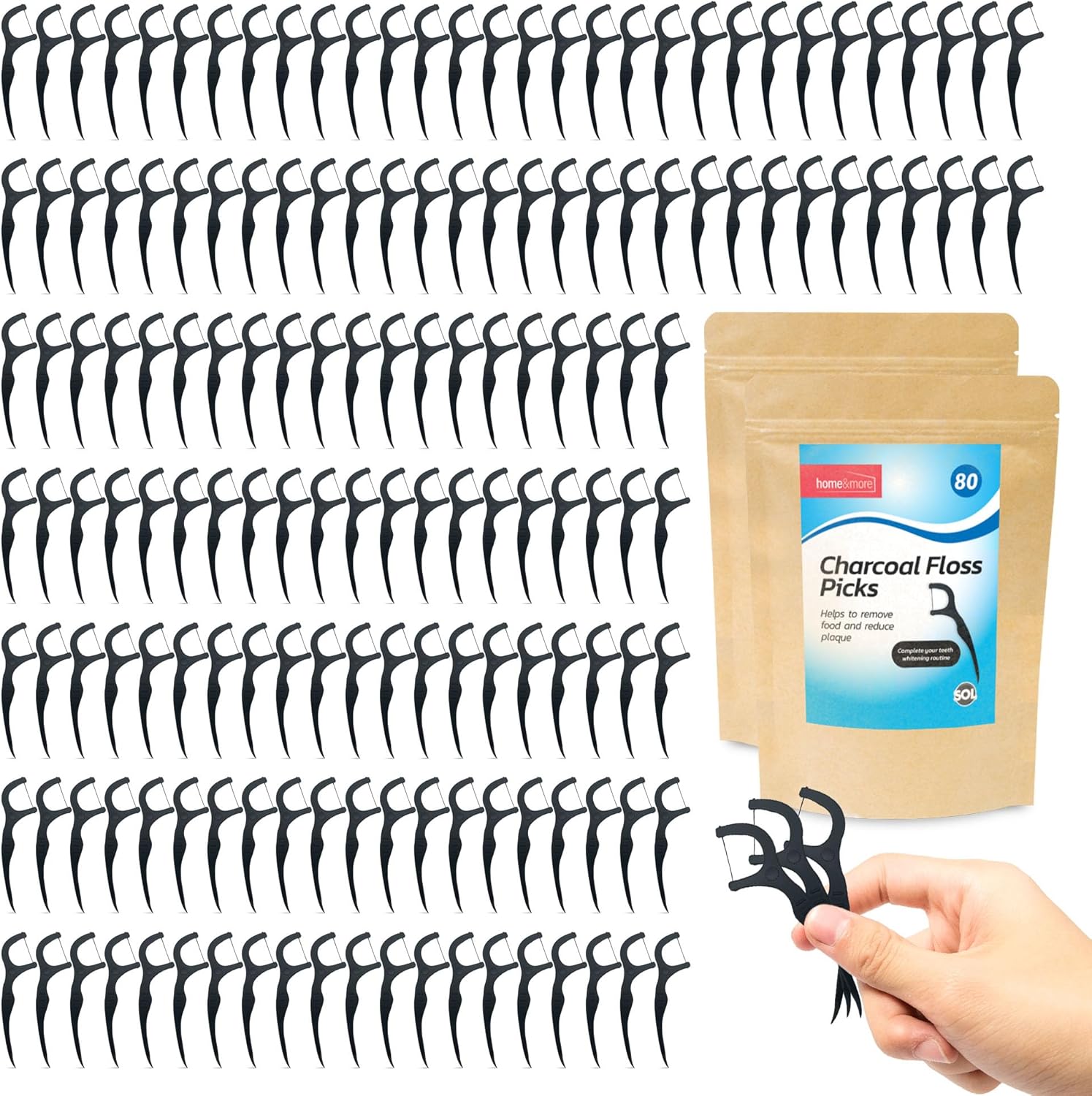SOL 160pk Charcoal Floss Picks, Dental Harps Sticks for Toothpick ...