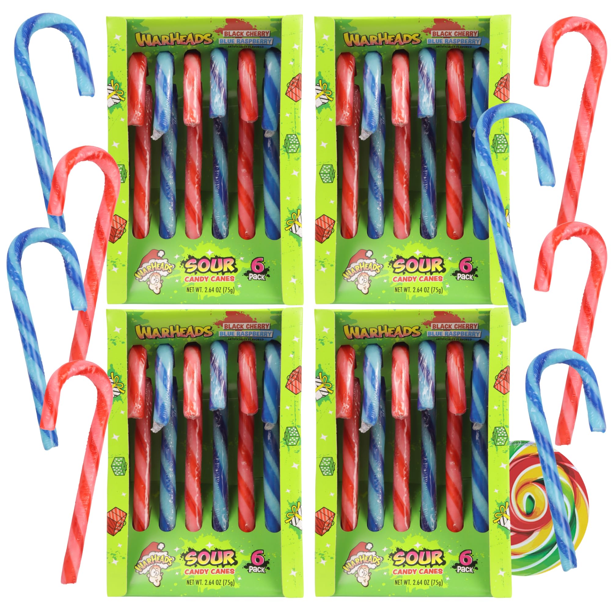 Amazon.com: Sweetzo - Sour Christmas Candy Canes, Black Cherry and Blue ...