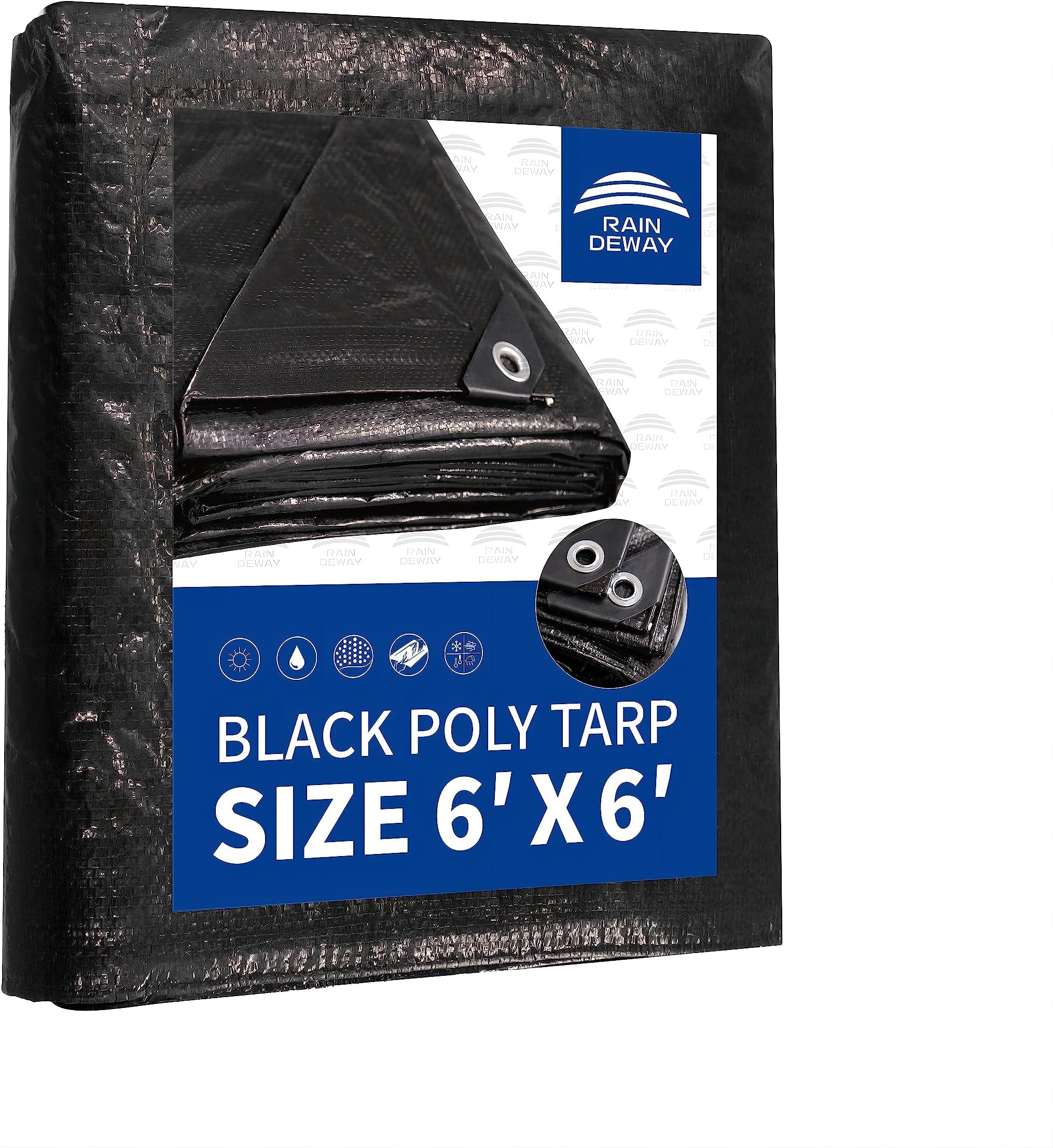 RAINDEWAY Black Tarp 6x6 Feet, UV Resistant, 8 Mil Multipurpose Medium ...