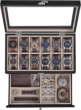 Amazon.com: SONGMICS 12-Slot Watch Box, 2-Tier Watch Display Case with ...