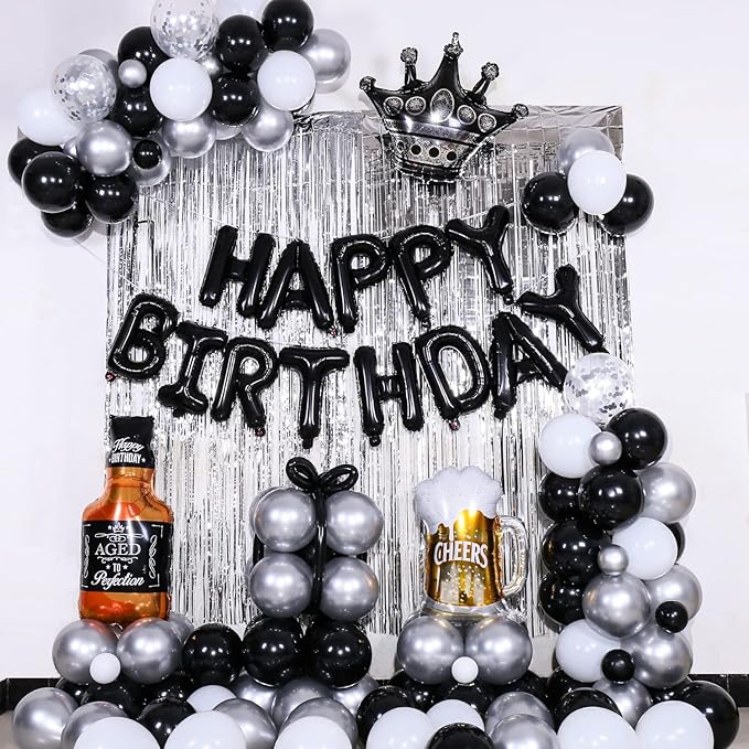 Amazon.com: Black and Silver Birthday Decorations for Men Women, Happy ...
