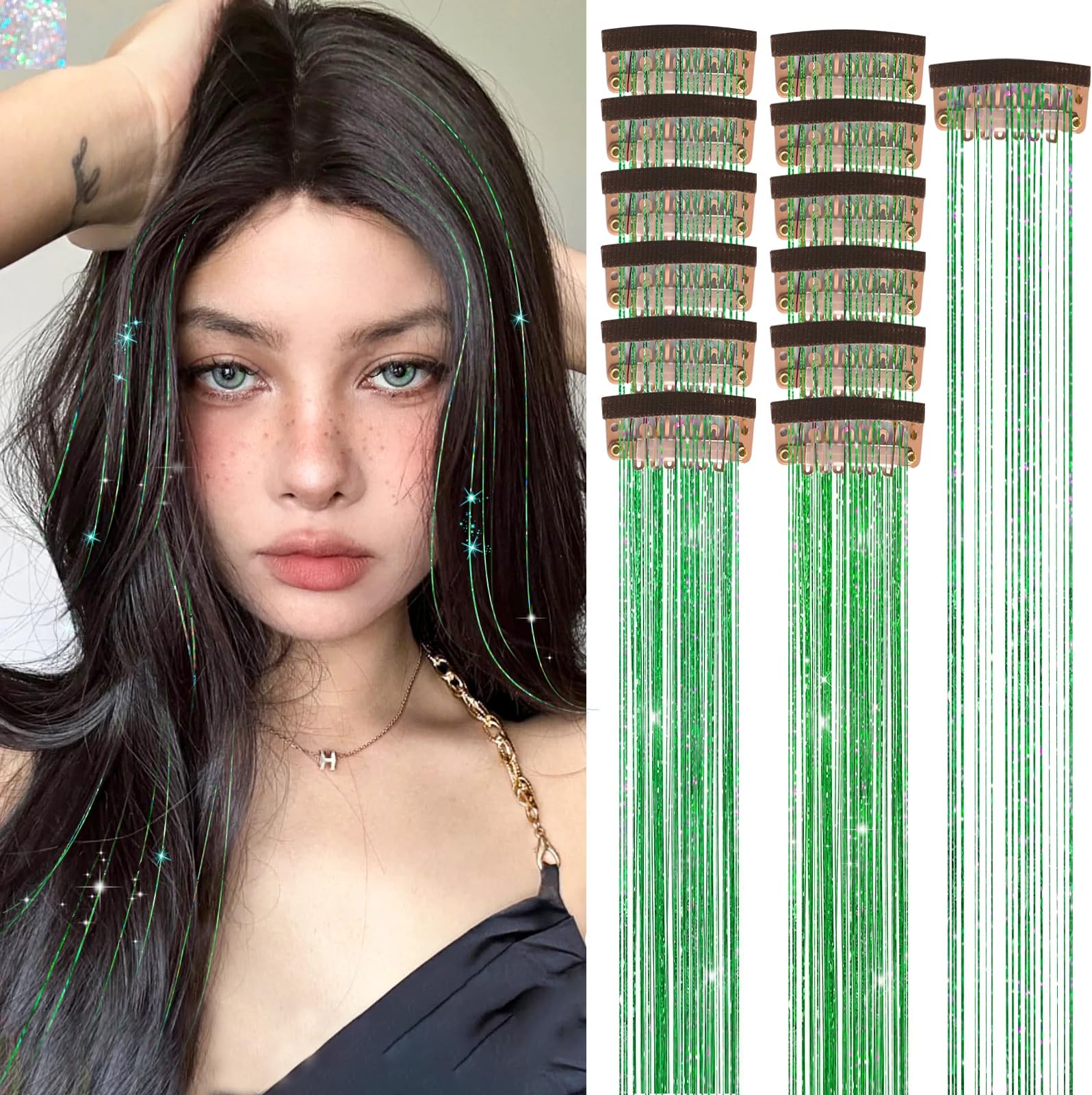Amazon.com : 12Pcs Clip in Hair Tinsel Kit, 20 Inch Hair Extensions ...
