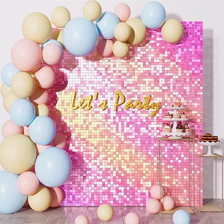 Amazon.com : Pink Shimmer Wall Backdrop Square Sequin Wall Panel ...