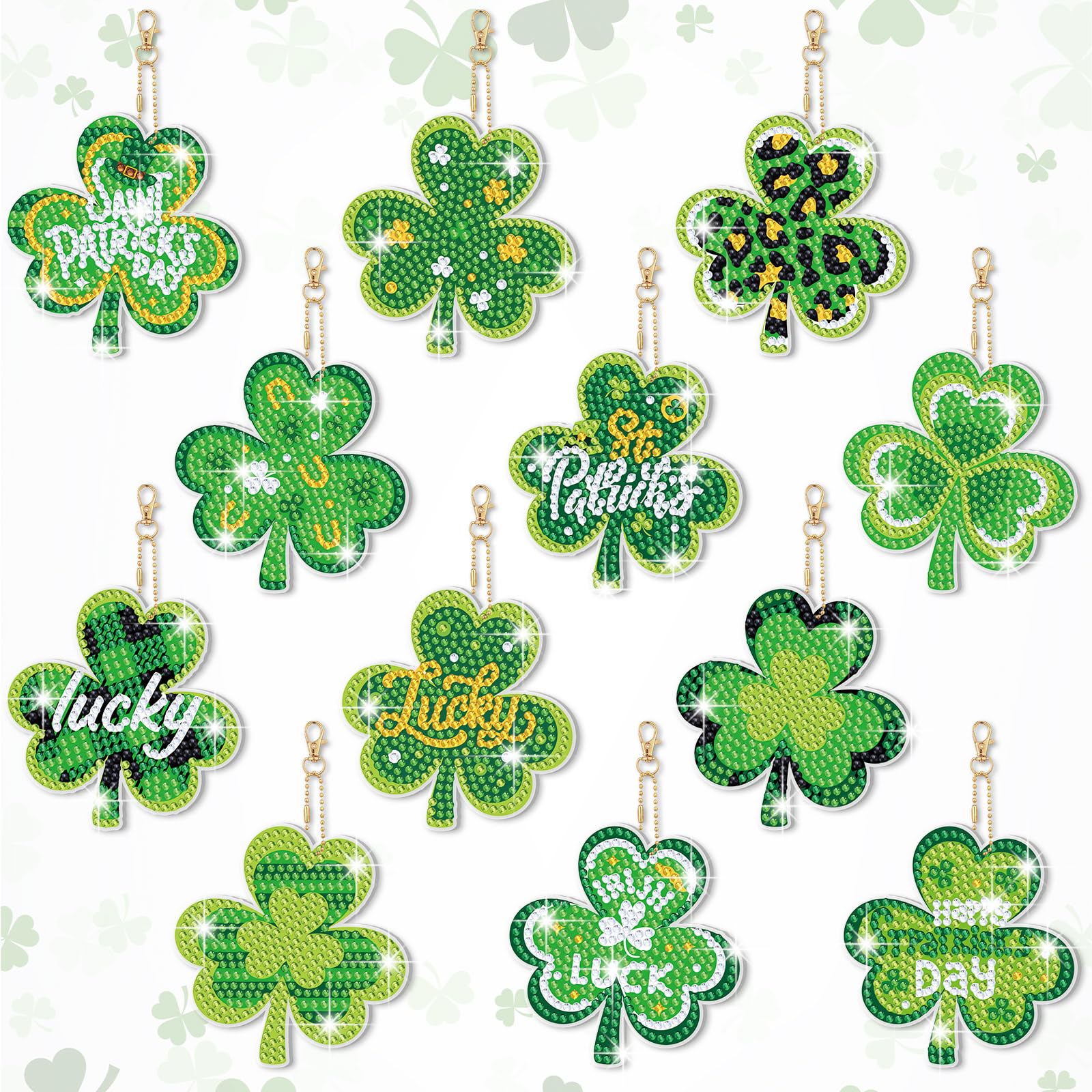 Amazon.com: 12 Pieces St. Patrick's Day Diamond Painting Keychains ...