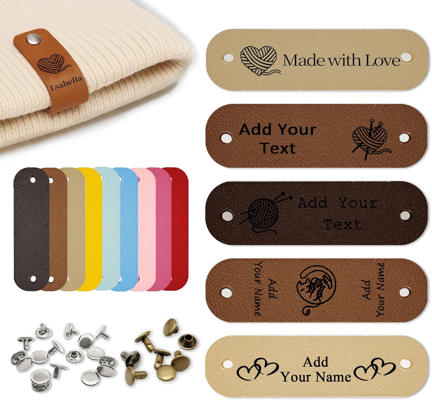 12-120pcs Customized Leather Tags for Crochet Items, 2.5 x 0.8 inches ...