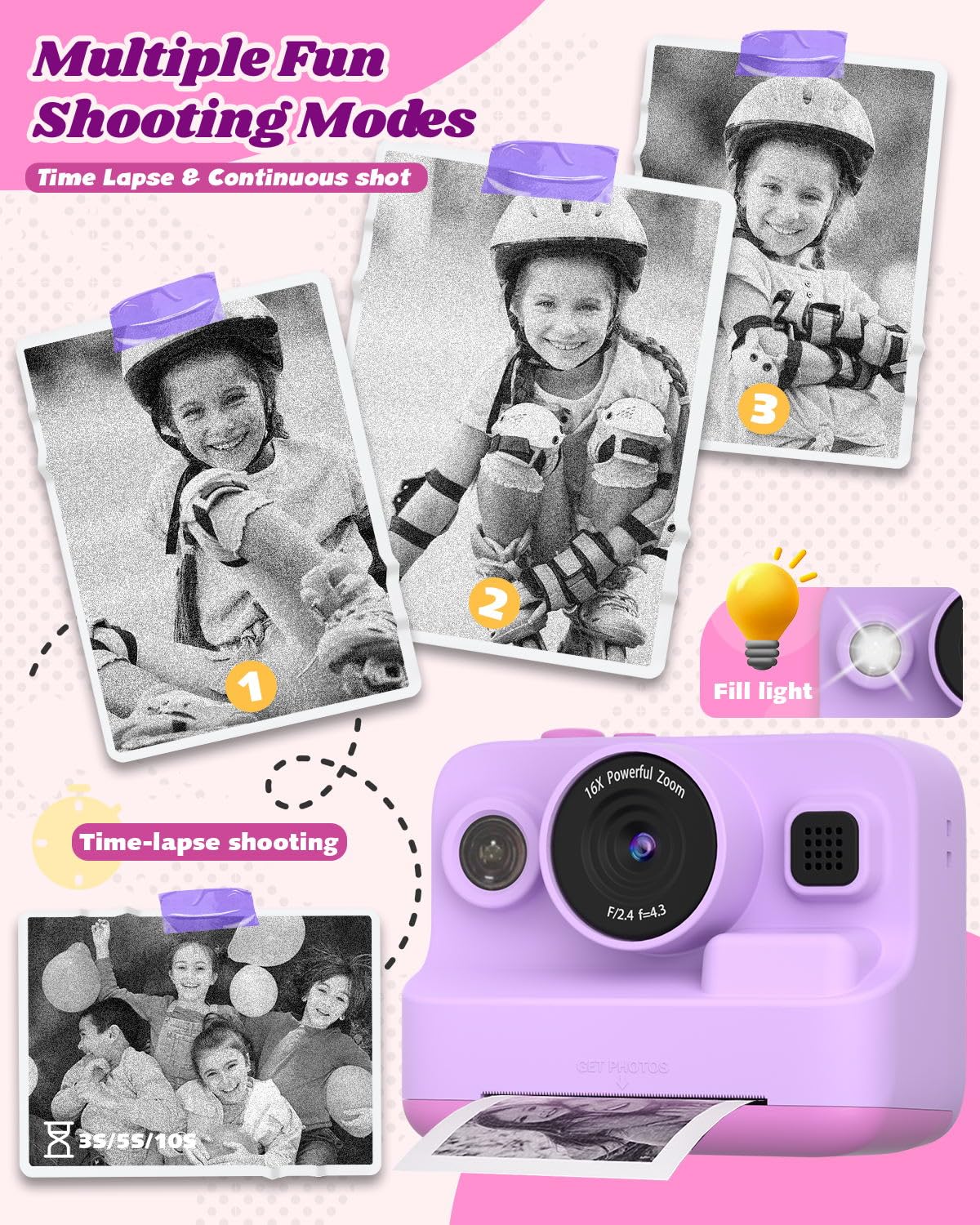 Snapklik.com : Pussan Kids Instant Print Camera, 2.4 Inch Screen Camera ...