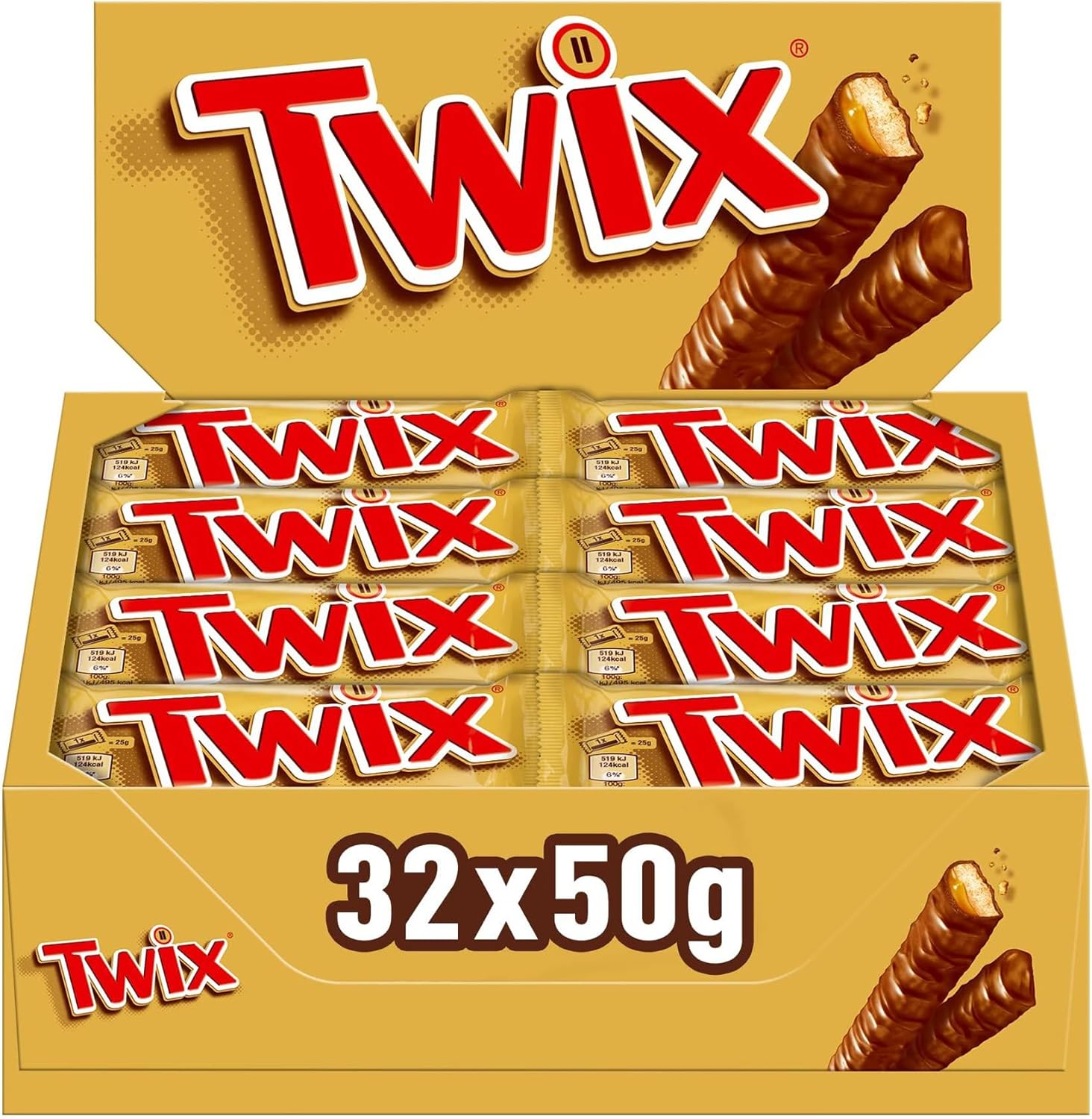 Twix Milk Chocolate Bars with Biscuit & Caramel, Bulk Chocolate, 32 ...