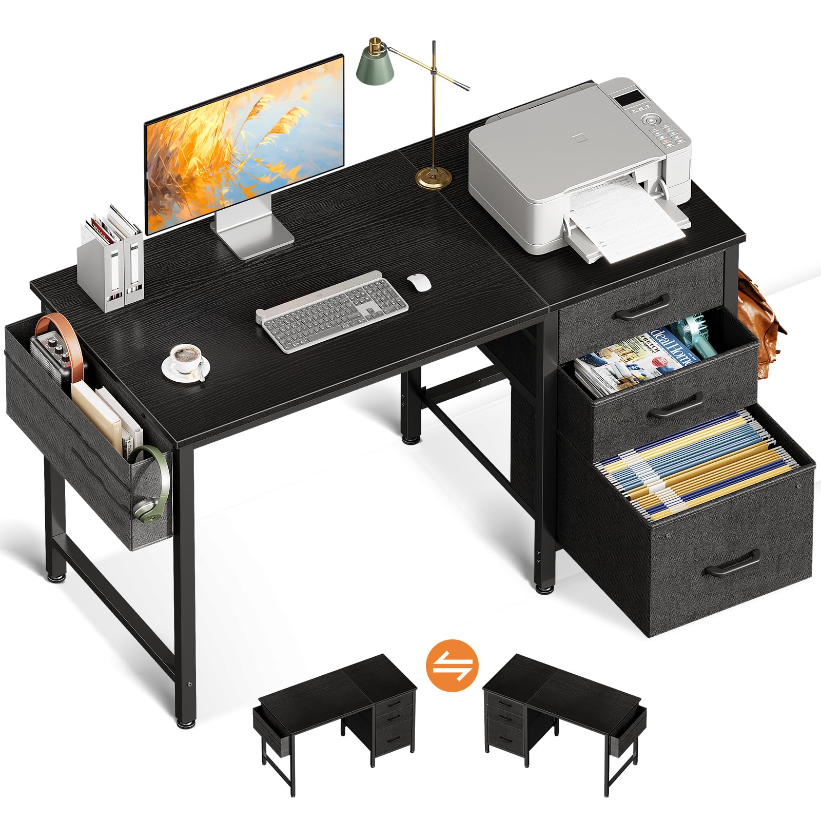 Desk With Storage Casaottima 32" Compact Computer Desk With 4 Fabric ...