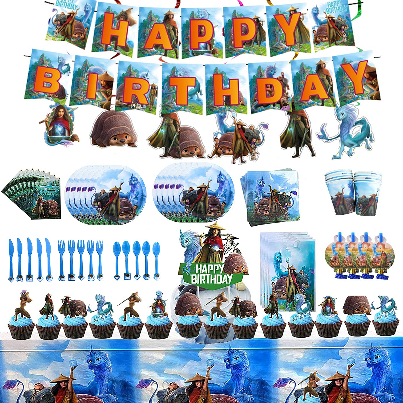 129pcs Raya And The Last Dragon Birthday Party Supplies Set | Desertcart GB