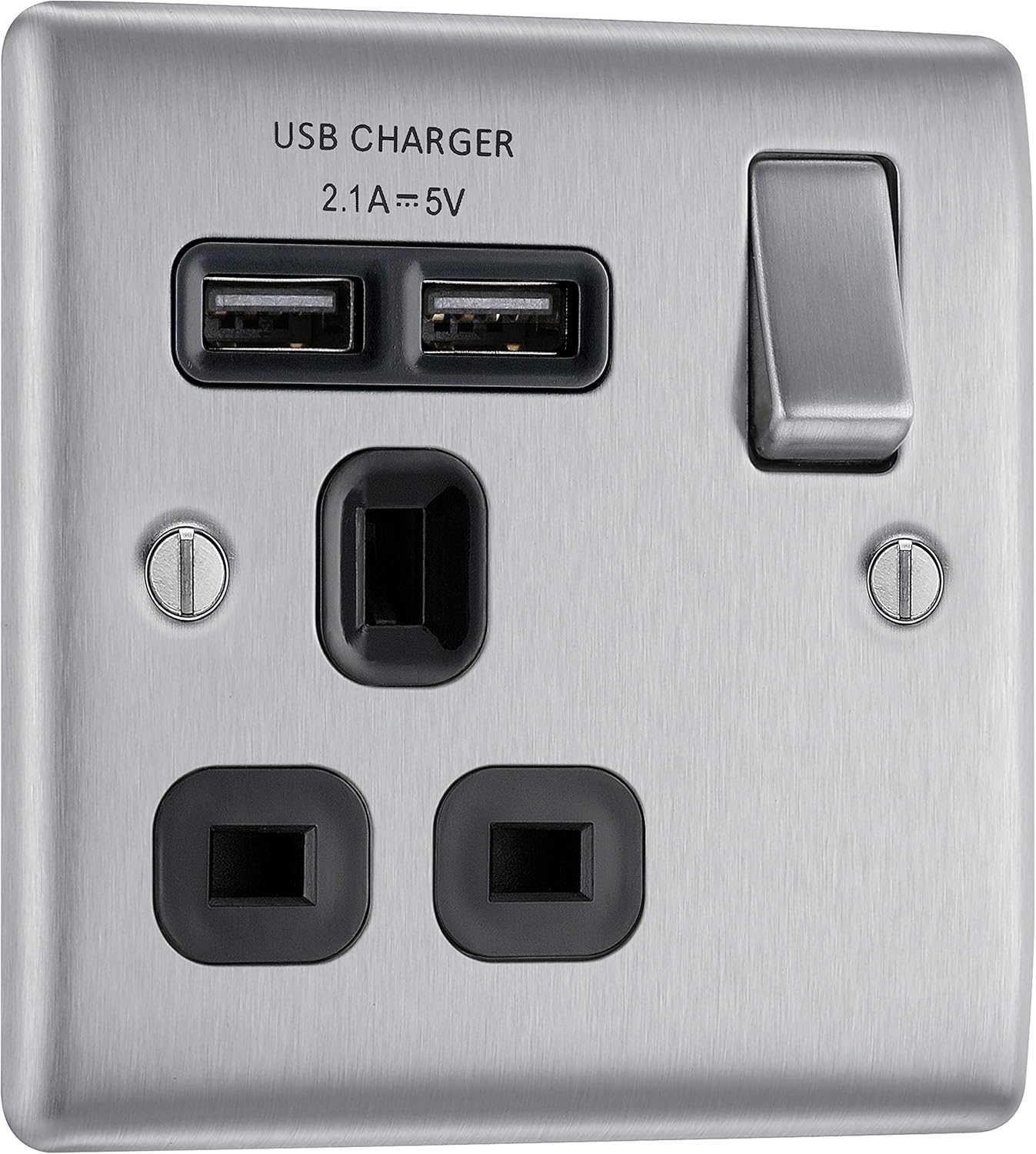 BG Electrical Single Switched Fast Charging Power Socket with Two USB ...