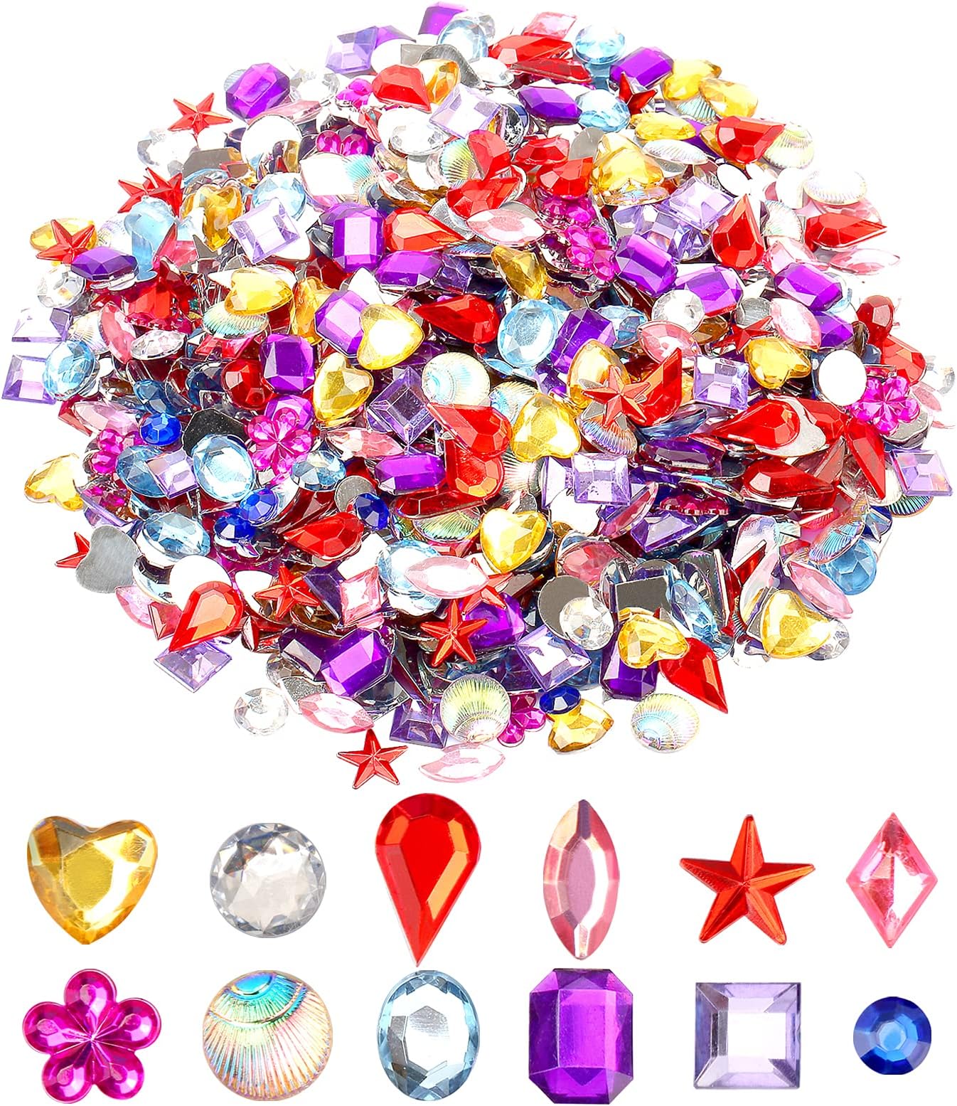 Amazon.com: 1200 Pack Acrylic Flatback Rhinestones Jewels Craft Gems ...