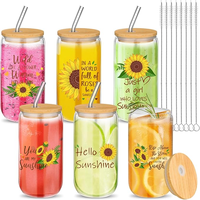 Amazon.com | Maxcheck 6 Set Christian Glass Cups with Lids and Straws ...