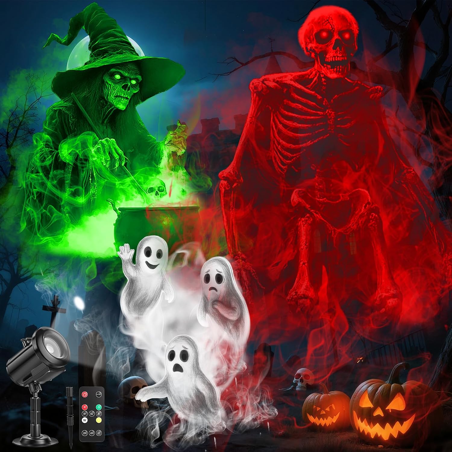 Amazon.com: 12 in 1 Halloween Ghost Projector Light Outdoor, 3D Dynamic ...