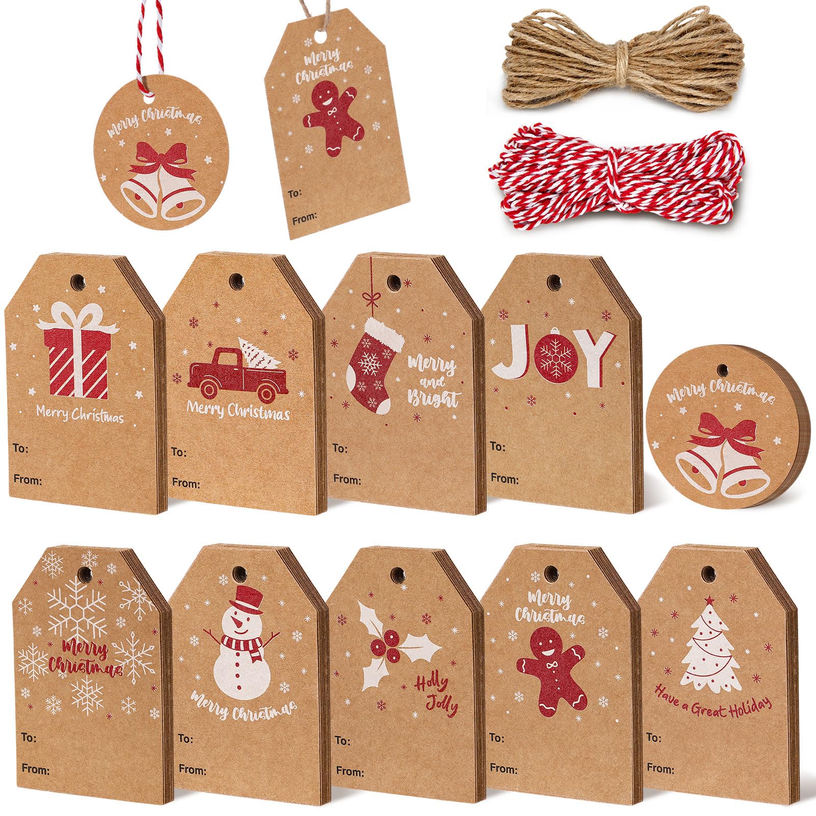 Amazon.com: Blisstime 100PCS Christmas Gift Tags with String Twine for ...