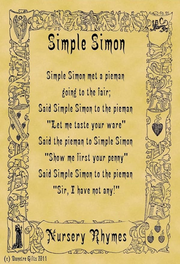 A4 Size Parchment Poster Nursery Rhyme Simple Simon : Amazon.co.uk ...