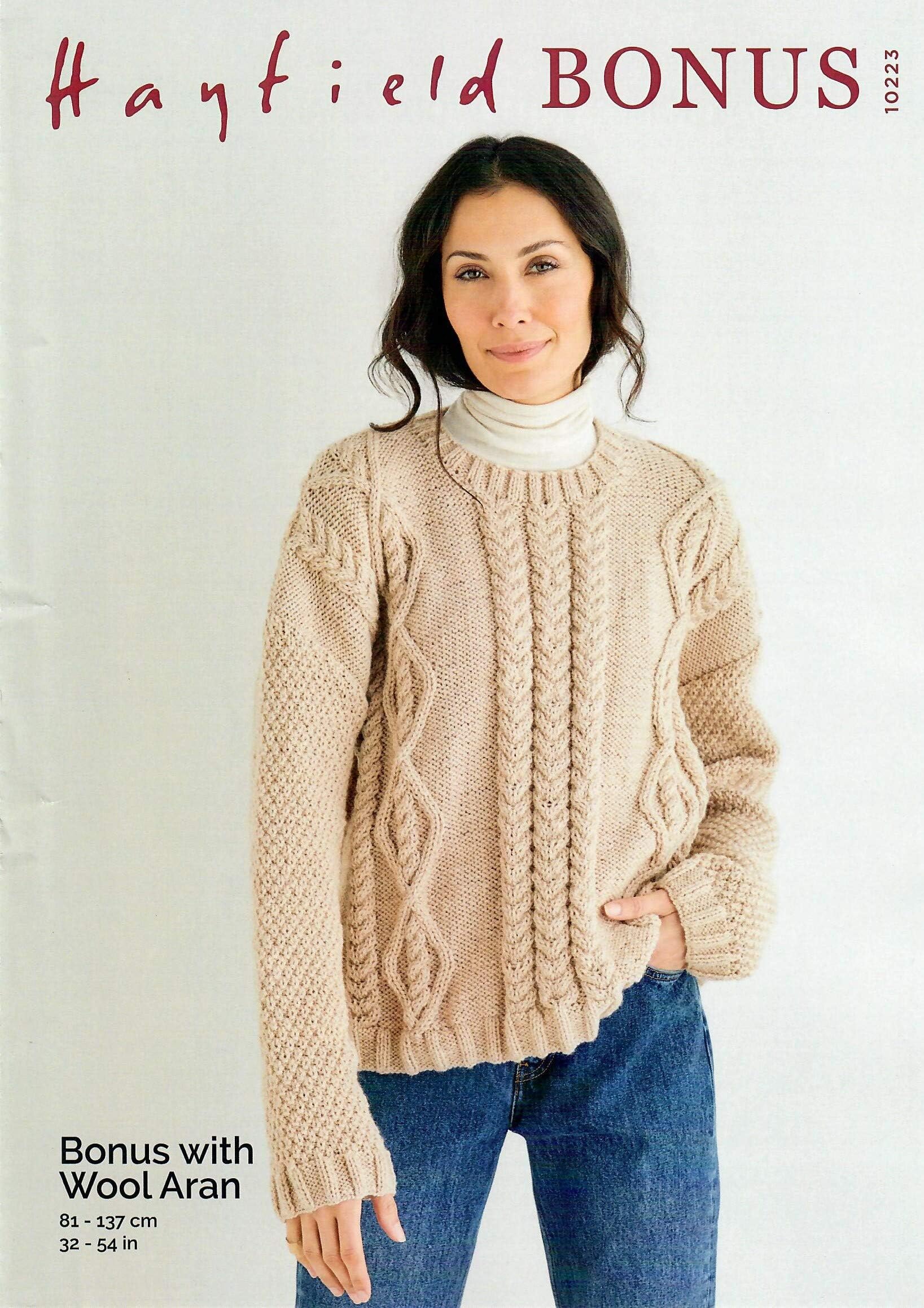 Hayfield Bonus Aran Knitting Pattern - 10223 Sweater : Amazon.co.uk ...