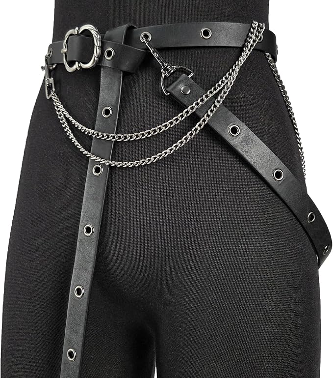 HiiFeuer Medieval DIY Faux Leather Metal Chain Belt, Vintage Adjustable ...