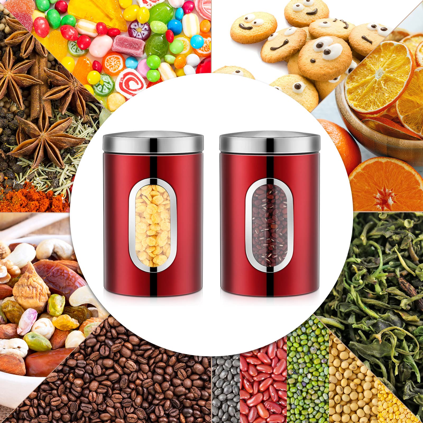 Zopeal 6 Pack Red Canisters Sets For The Kitchen 50oz Stainless Steel ...