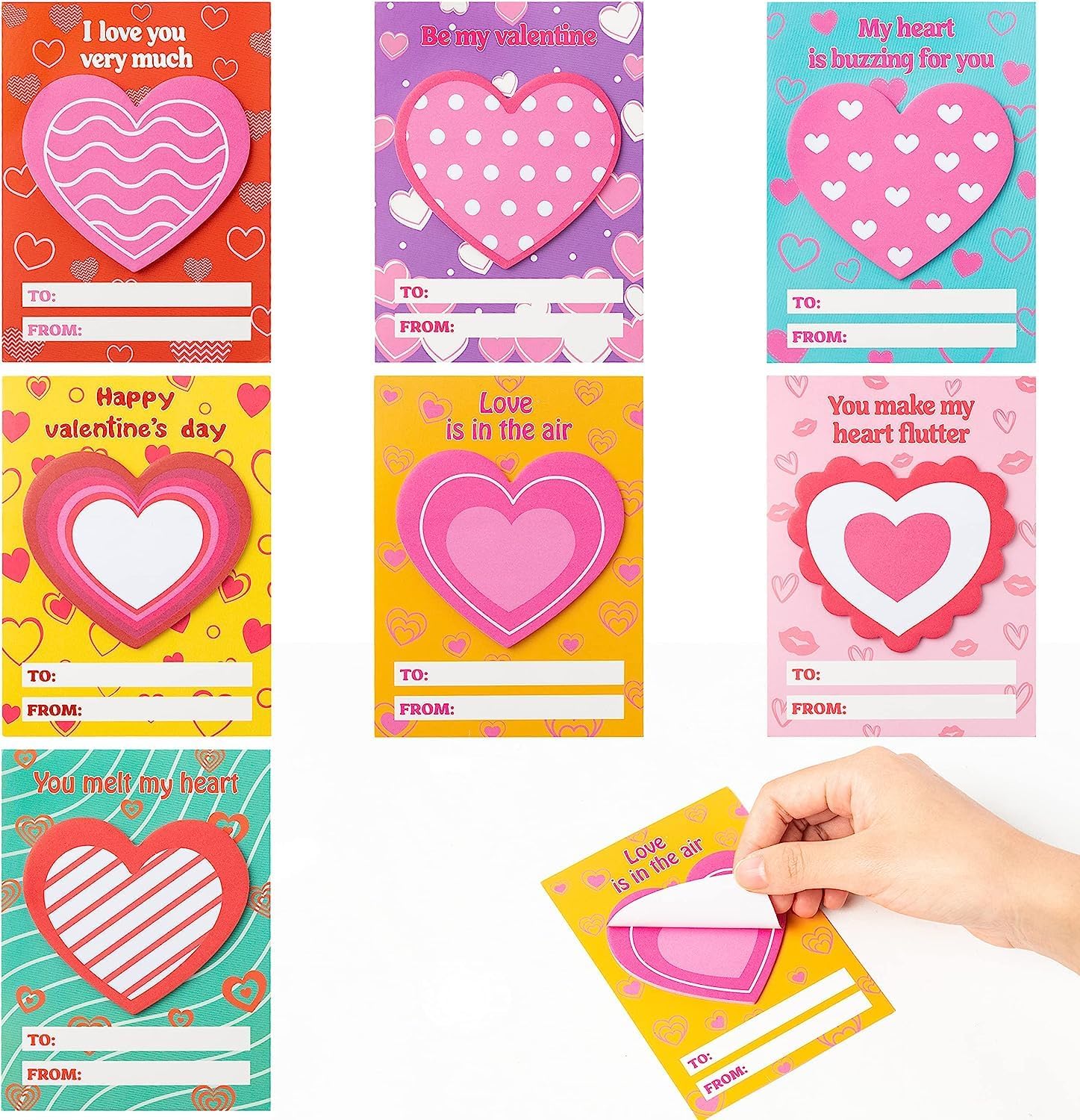 BeYumi 28Pcs Cute Pink Love Heart Sticky Notes with Gift Cards Assorted ...