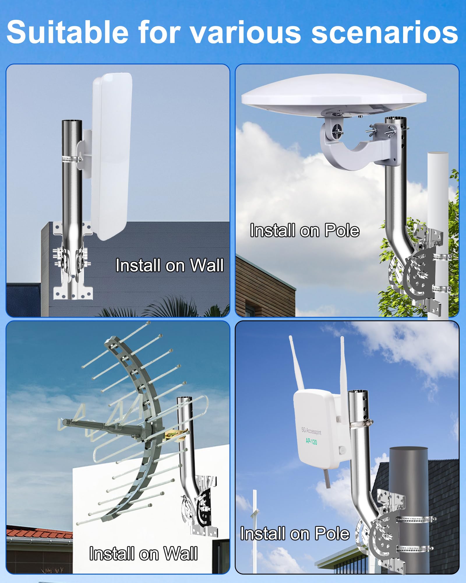 Snapklik.com : Heavy Duty Stainless Steel Pivot Antenna Mount Bracket