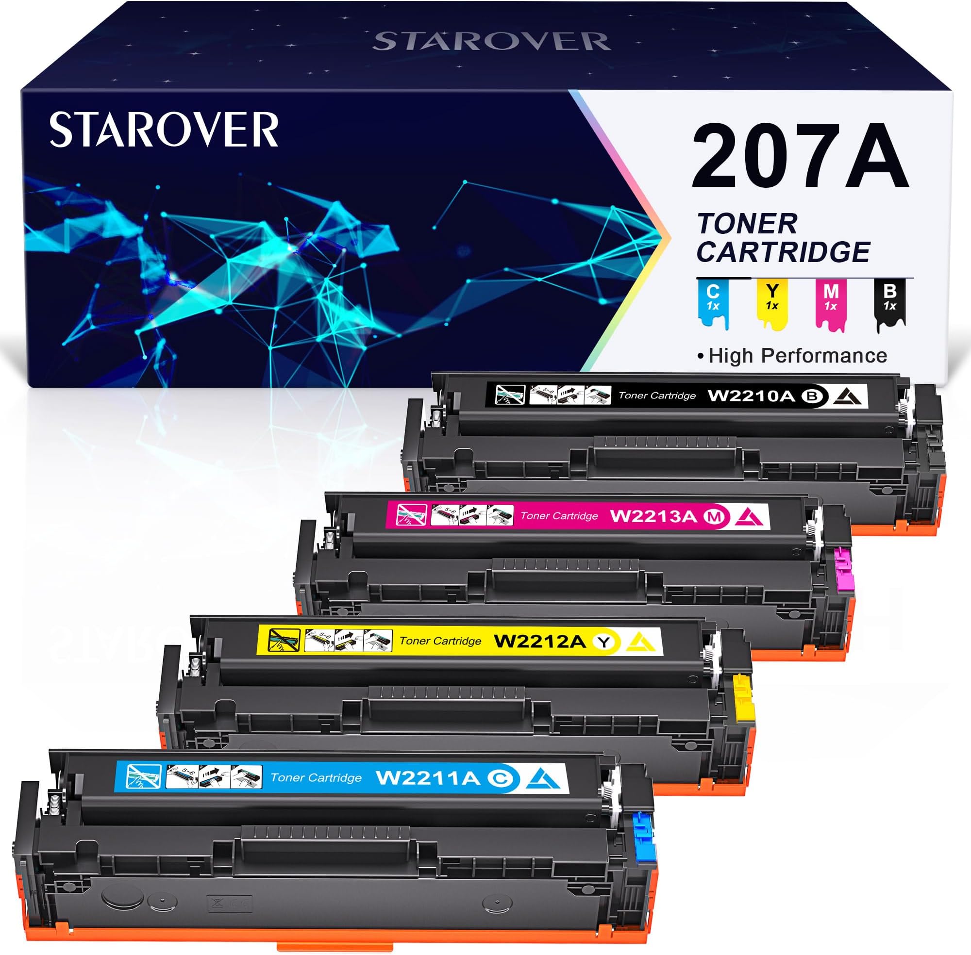 Lot de 4 Toners 207A (W2210A) Compatible pour HP 207A Cartouche de Toner HP 207X Toner pour HP ...