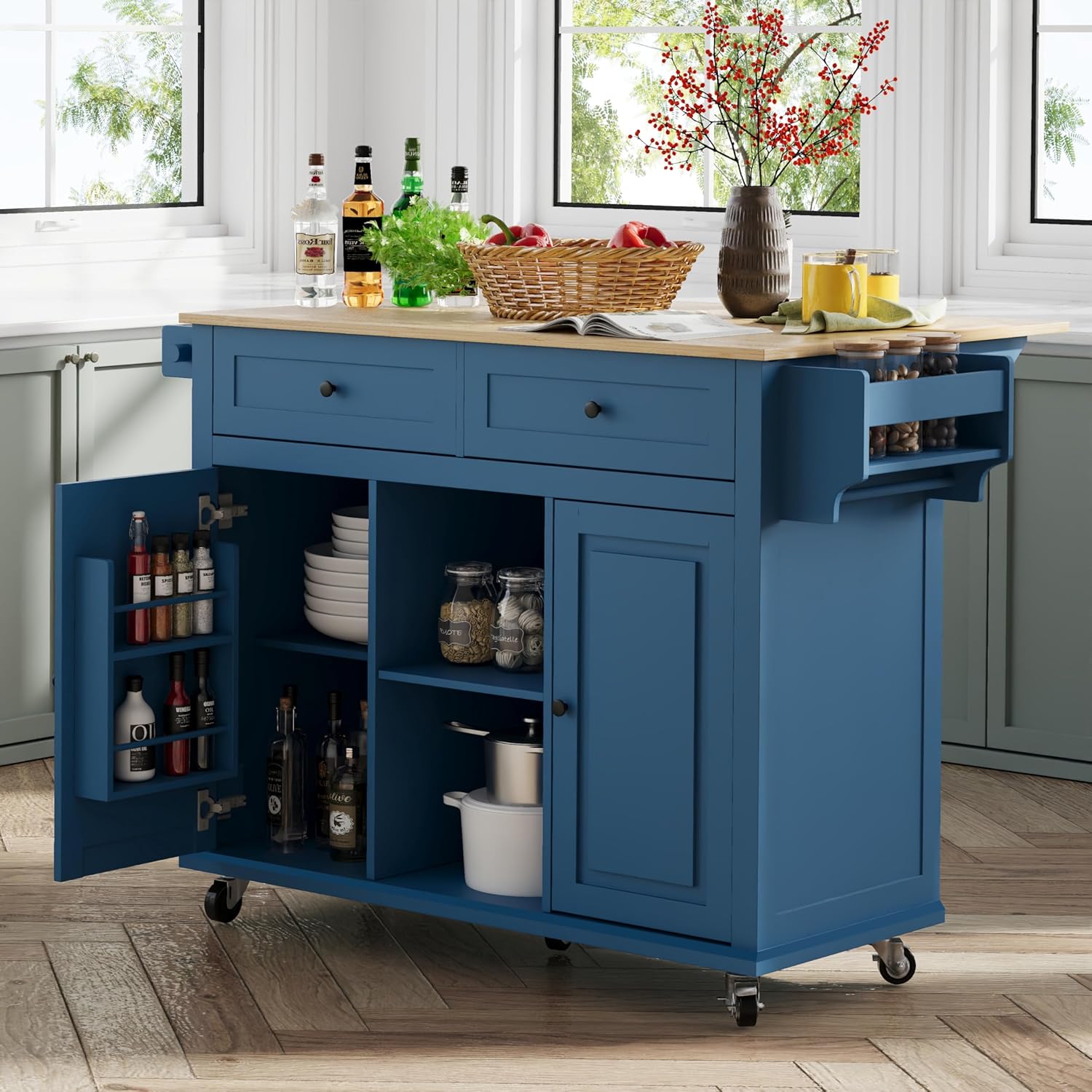 Amazon.com: Coolove Kitchen Island with Storage on Wheels, 53 Inch ...