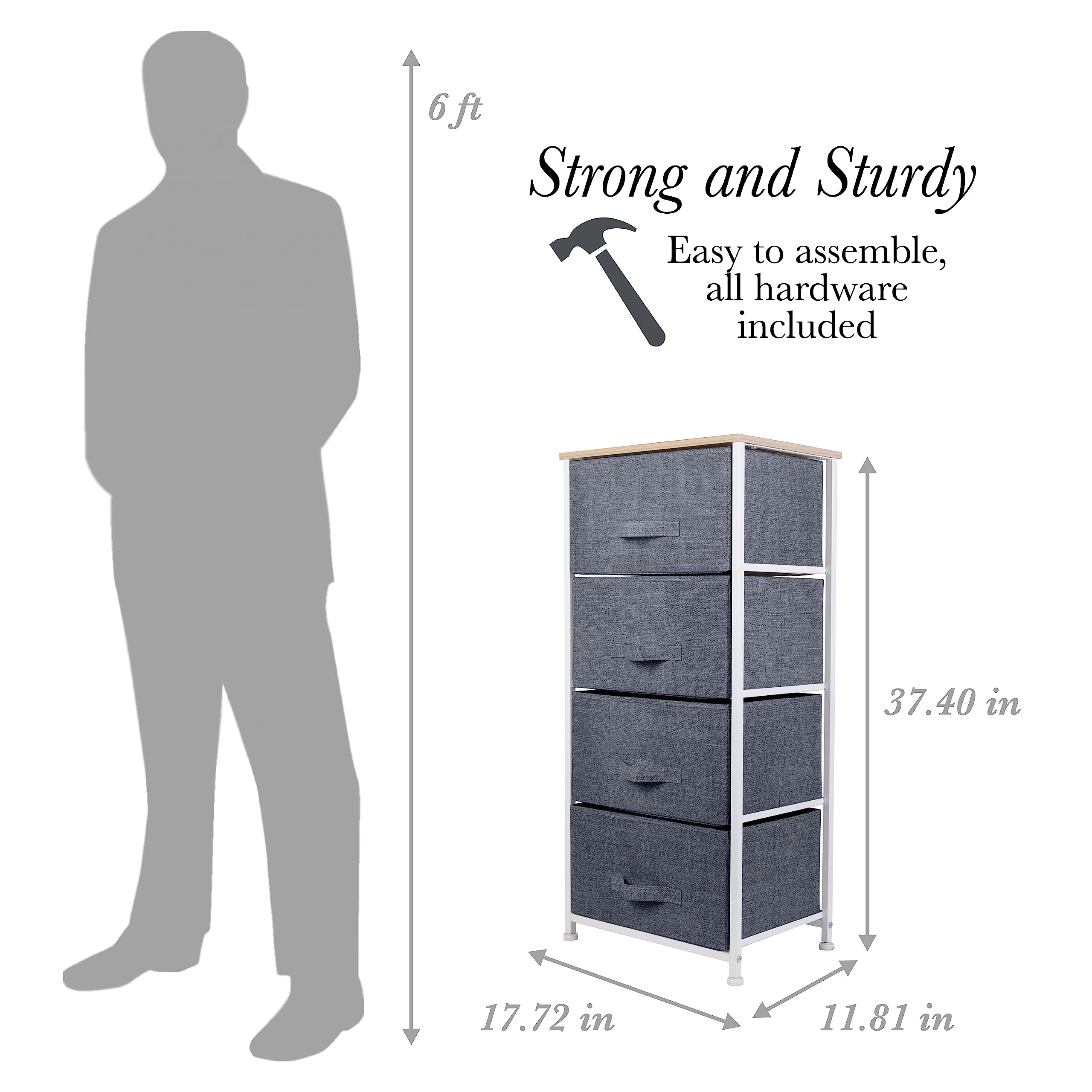 Simplify 4 Tier Vertical Storage Chest | Dresser | Nightstand | Fabric ...