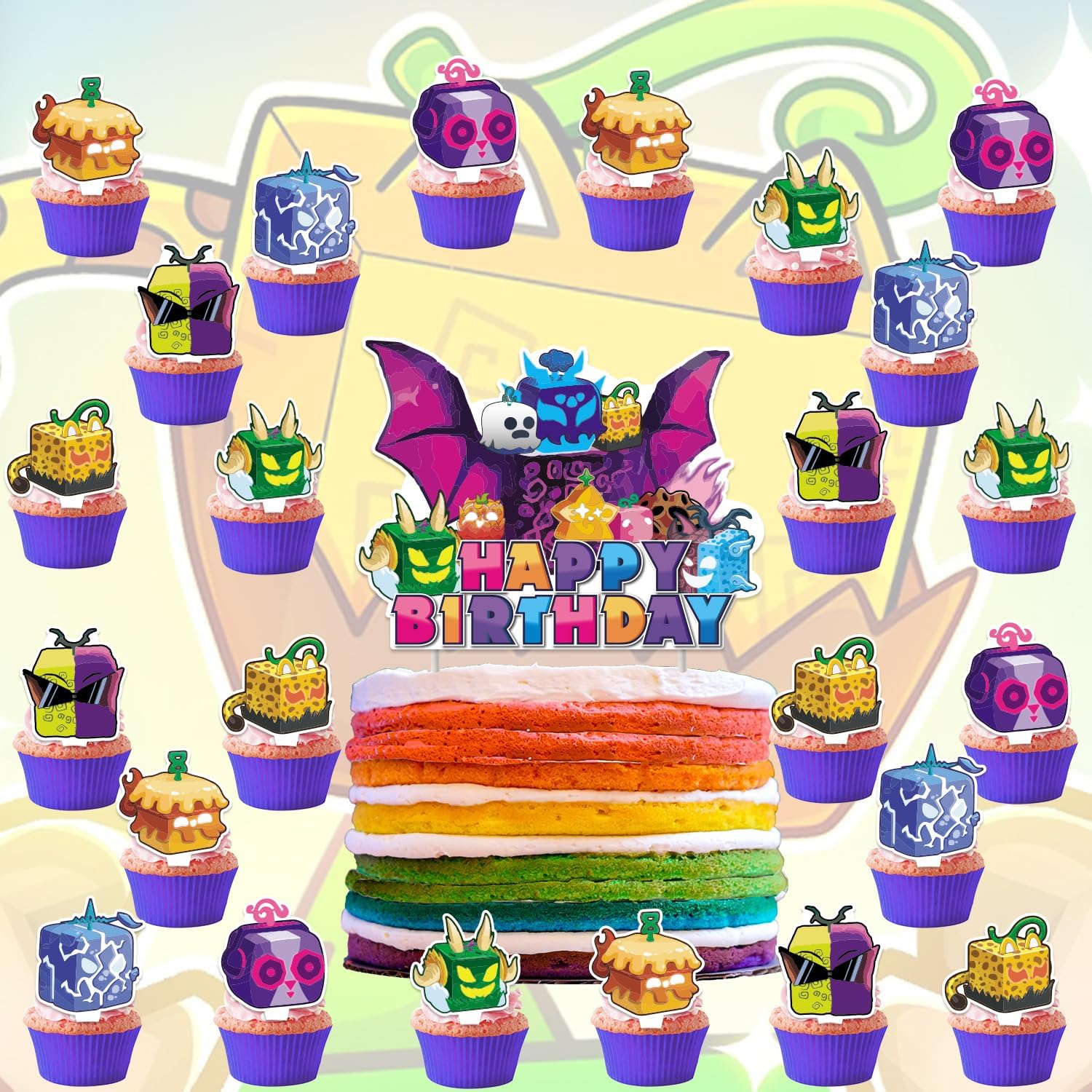 Amazon.com: 25Pcs Blox Birthday Party Decorations, 24pcs Fruits Cupcake ...