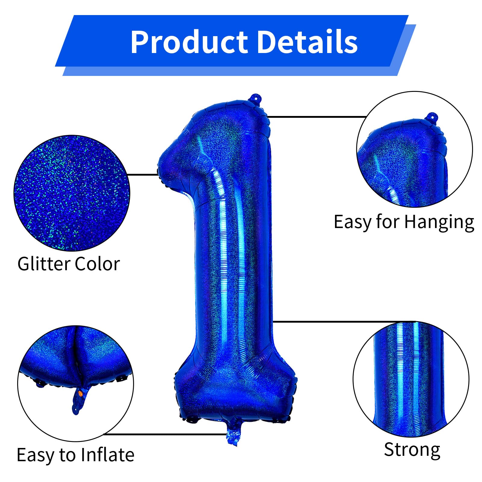 Snapklik.com : Glitter Blue Number 1 Balloon, 40 Inch 1st Birthday ...