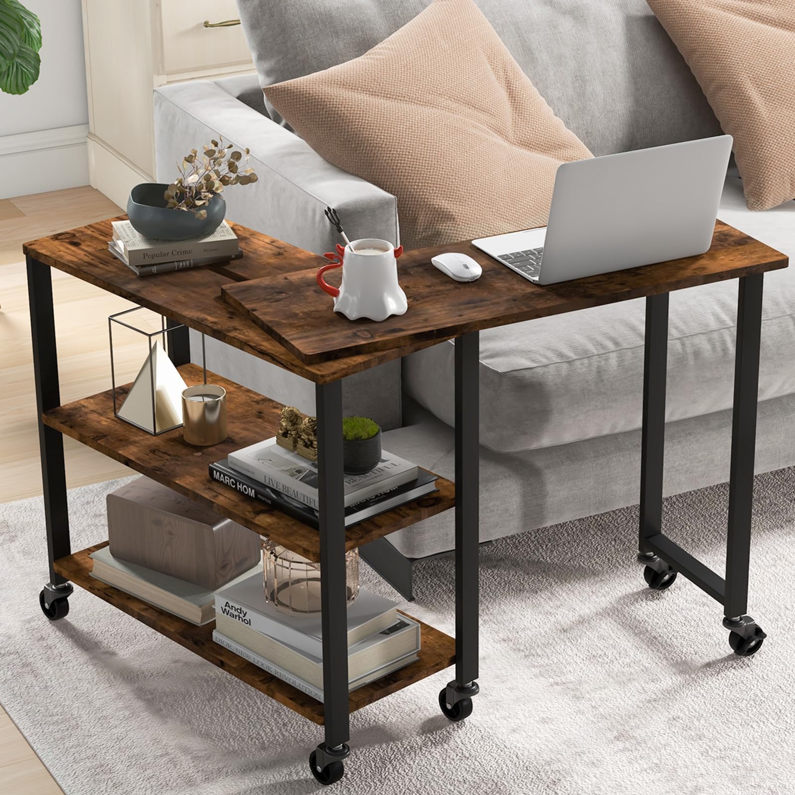 Amazon.com: Giantex 360° Free Rotating Sofa Side Table, Mobile L-shaped ...