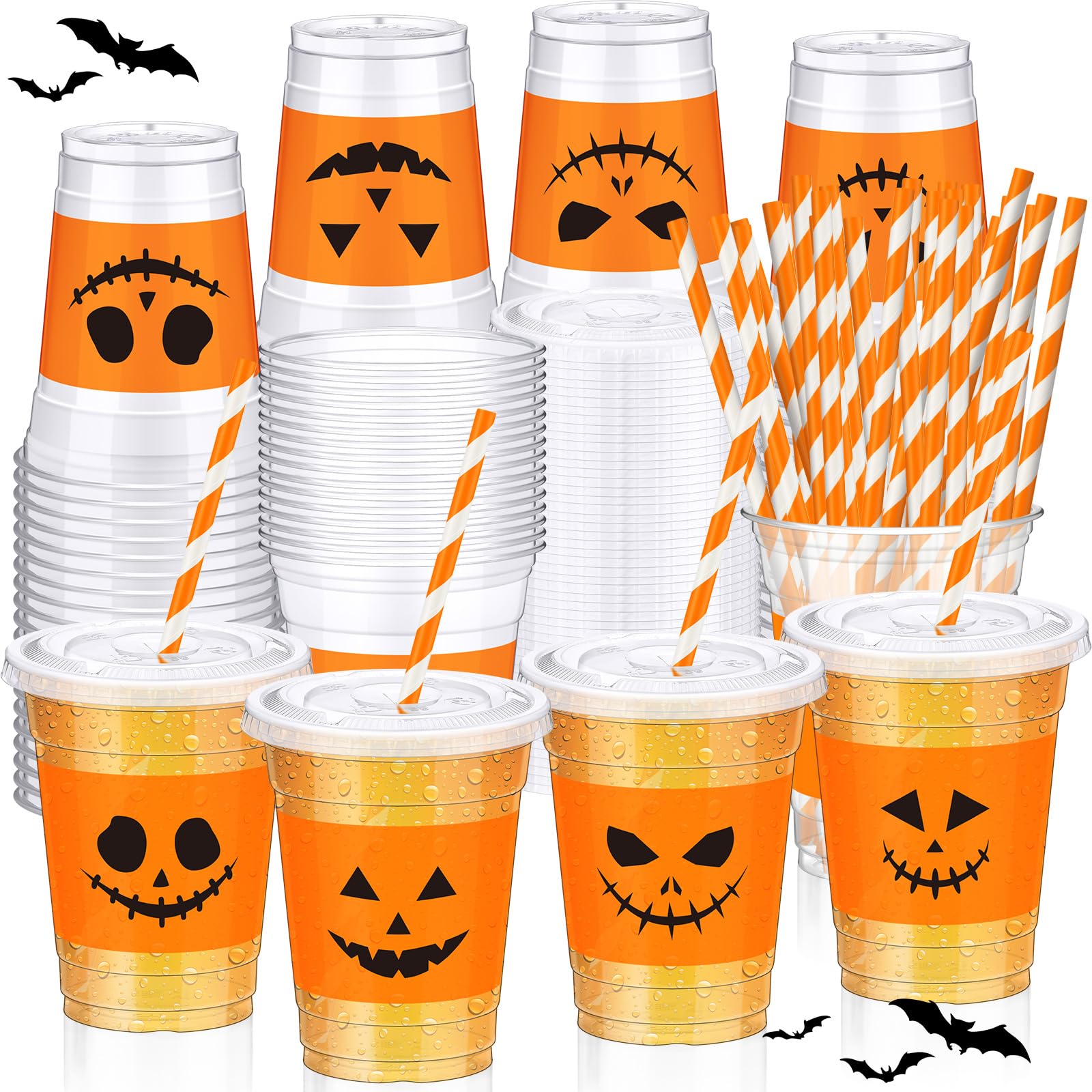 Amazon.com: Jingmore 48 Pcs 12 oz Halloween Plastic Cups with Lids and ...