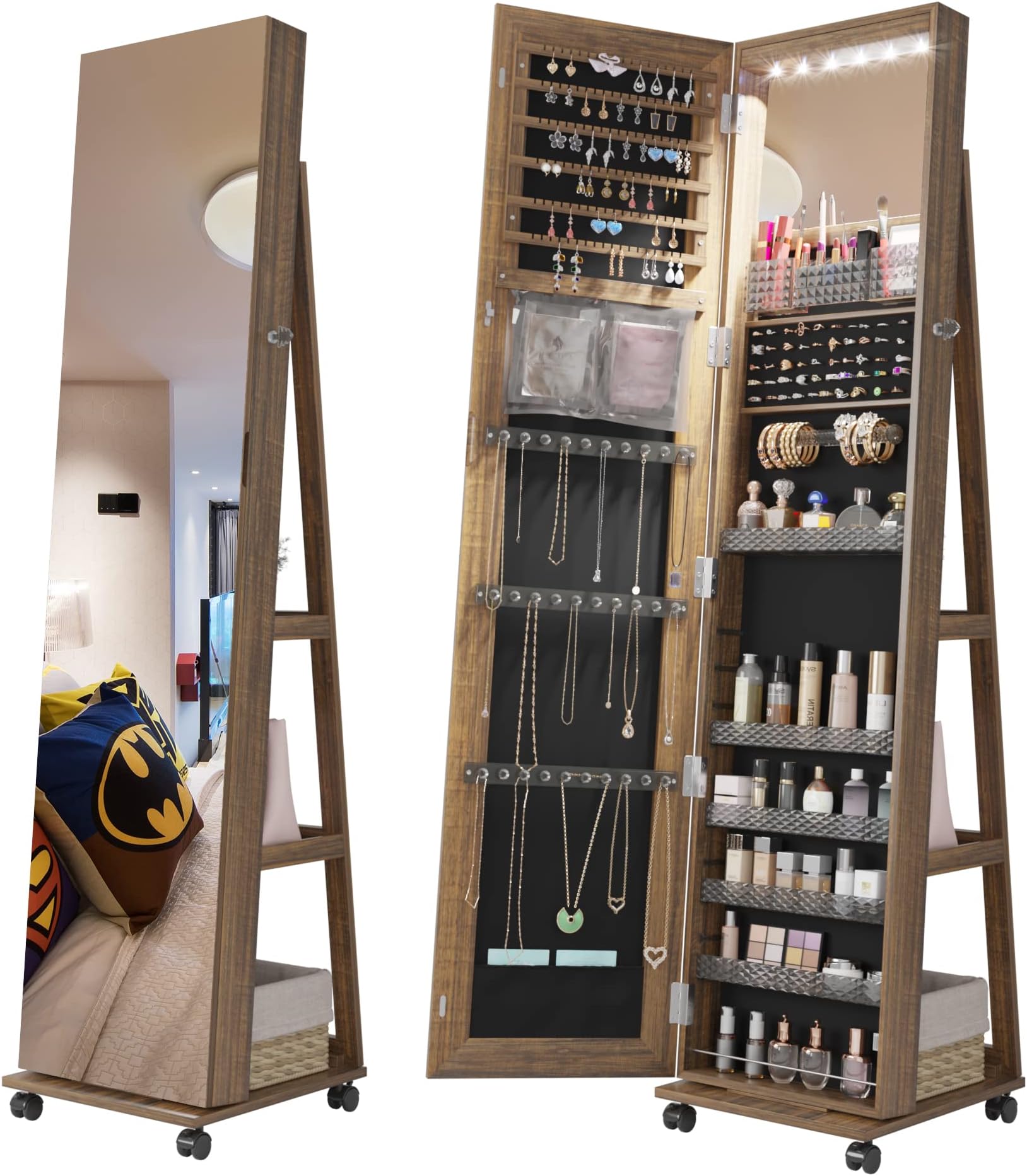 Amazon.com: TWING 360° Rotating Jewelry Armoire with Full Length Mirror ...