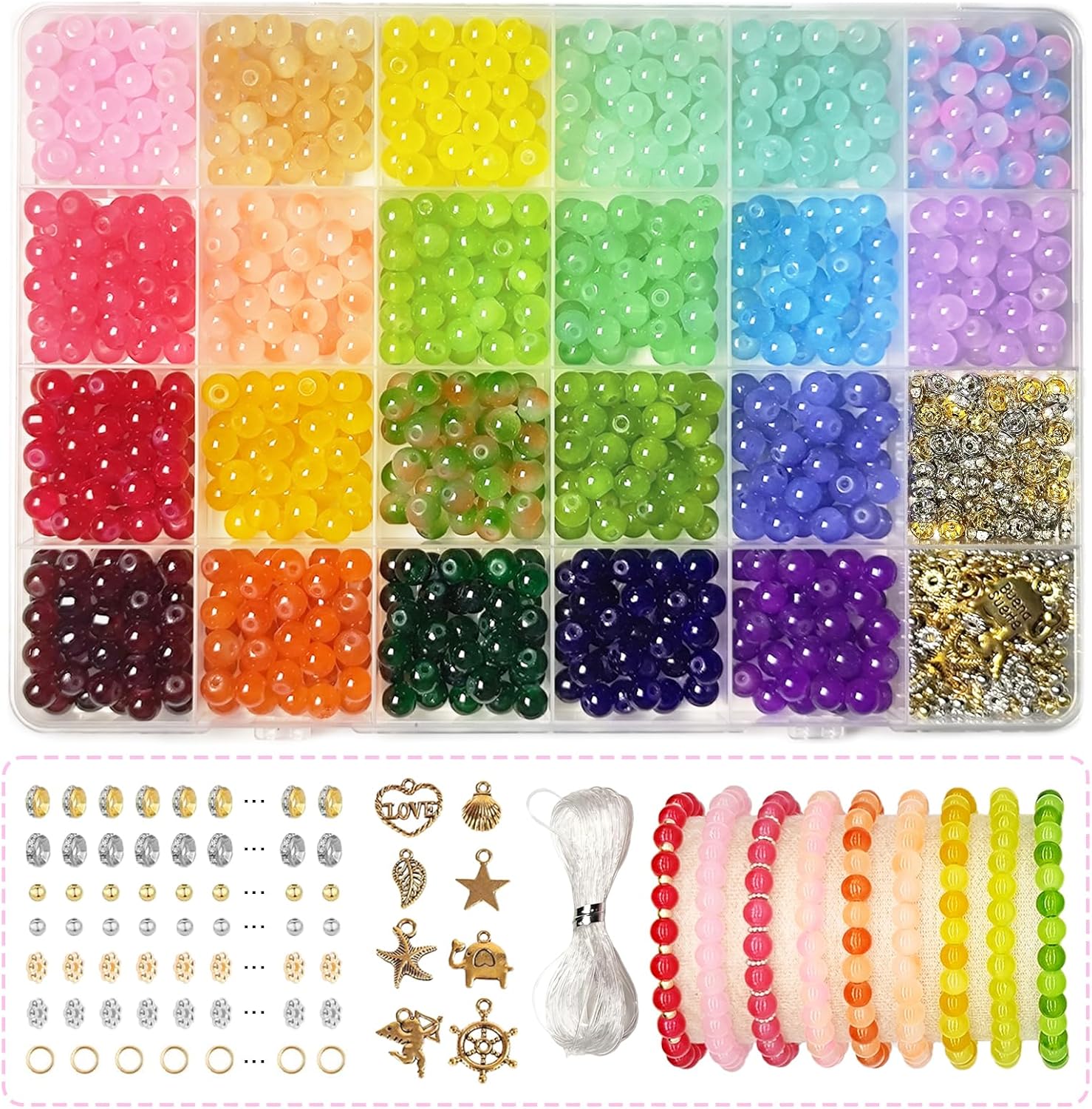 Amazon.com: NEWMIAO 1188Pcs 6mm Glass Beads for Jewelry Making, 22 ...