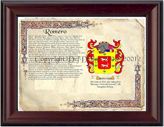 Amazon.com: DRFdesign Romero Coat of Arms/Family Crest on Fine Paper ...