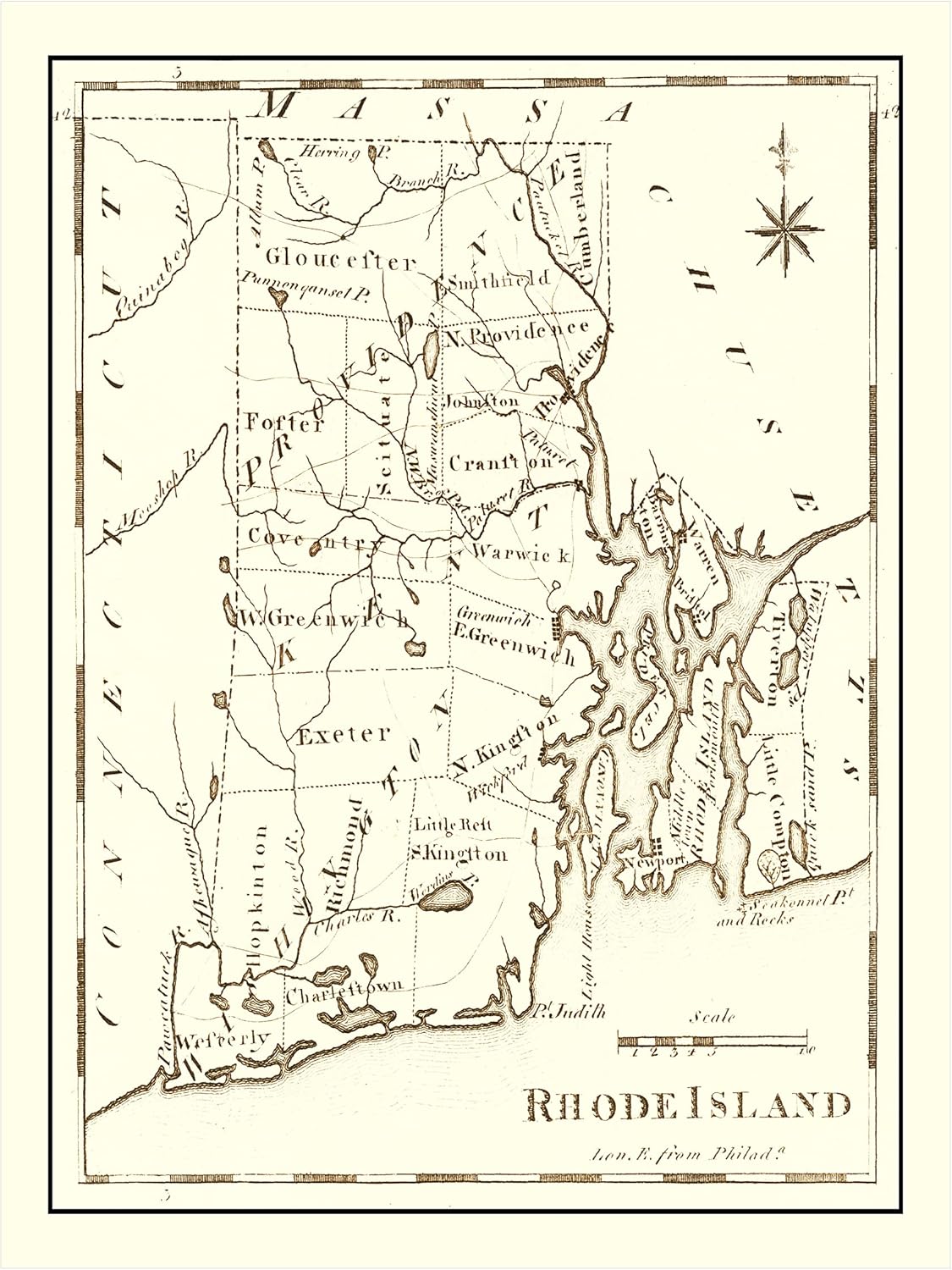 Amazon.com - Rhode Island Map 1795 - Museum Quality Vintage Rhode ...