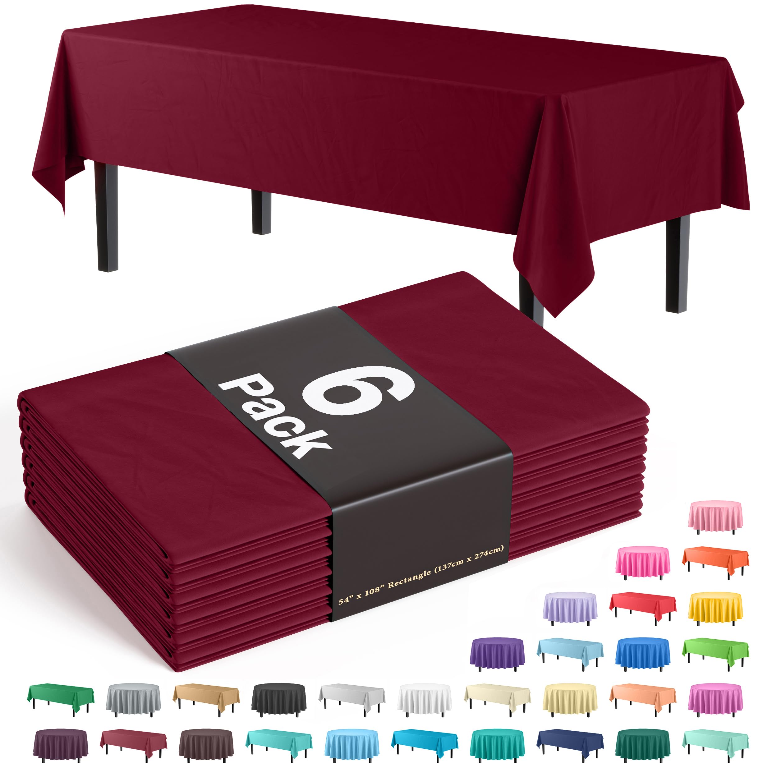 Snapklik.com : Exquisite Party Solids 6-Pack Premium Plastic Tablecloth ...
