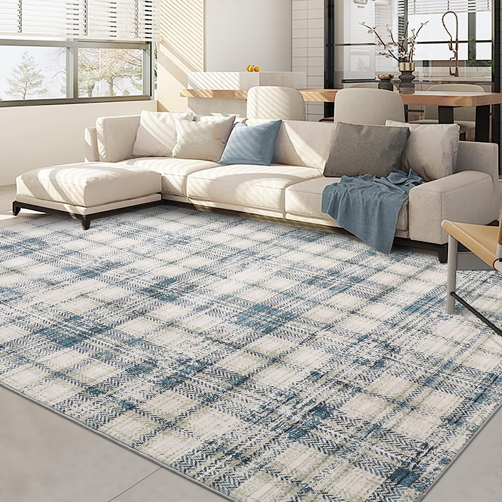 Amazon.com: COZYLOOM Modern Plaid Area Rug 8x10 Machine Washable Living ...