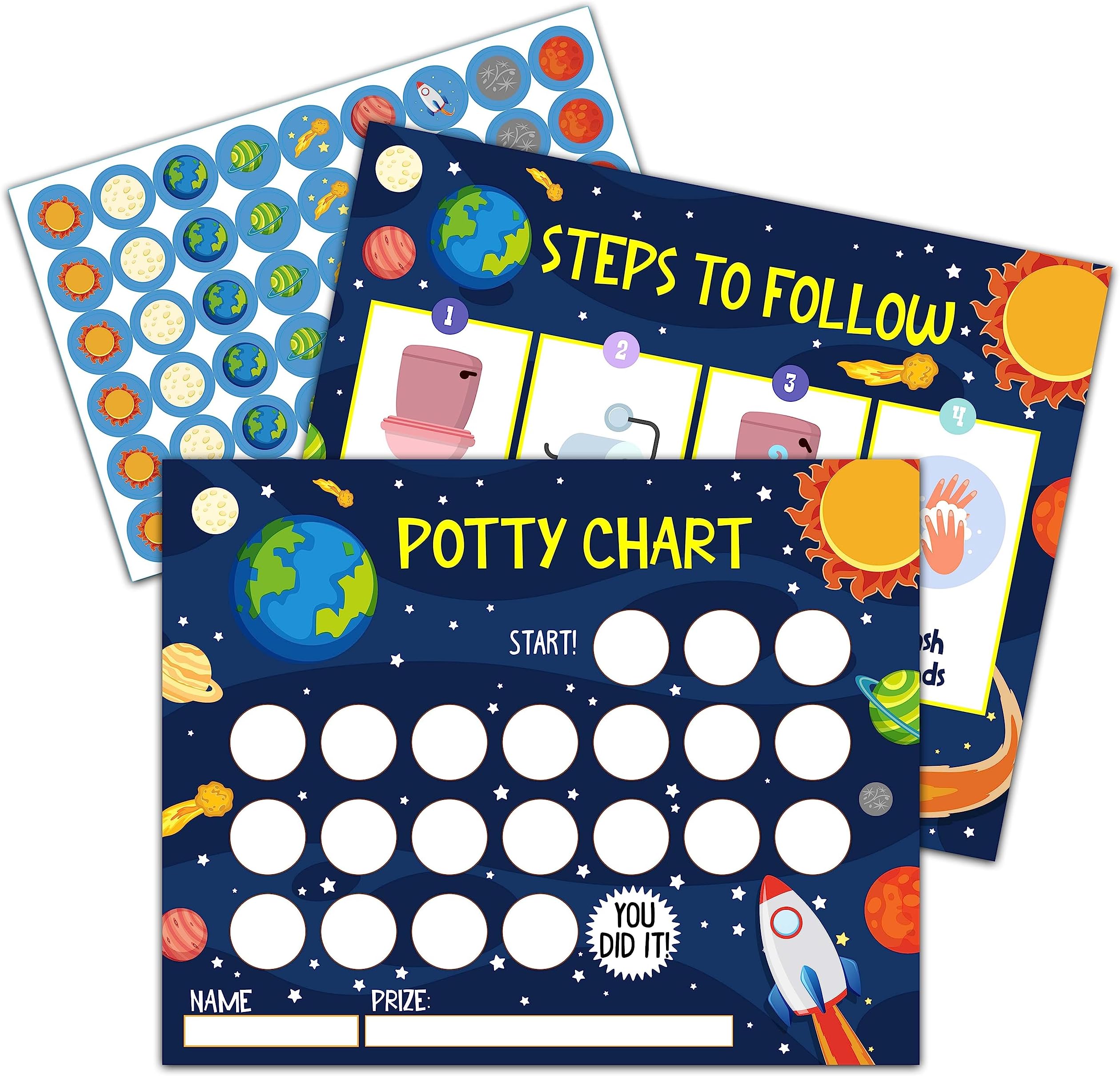 Amazon.com: Outer Space Potty Training Sticker Chart, 10 Potty Charts ...