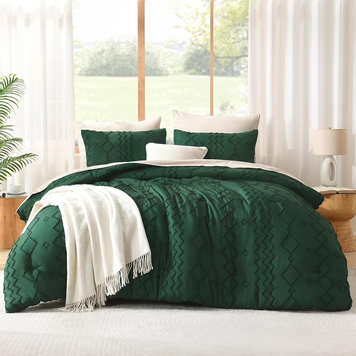 Amazon.com: Andency Comforter Queen Size Dark Emerald Green Set (90x90 ...