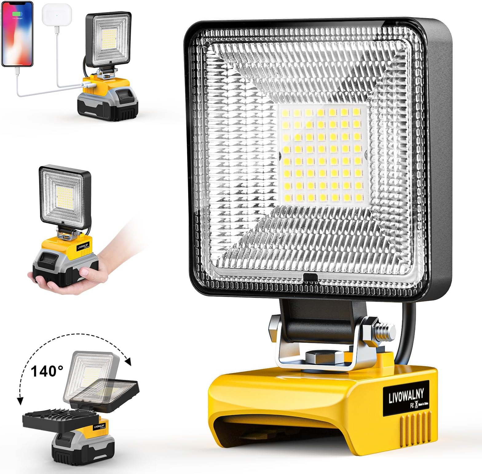Cordless LED Work Light Compatible with Dewalt 20v Max Battery, 48W ...