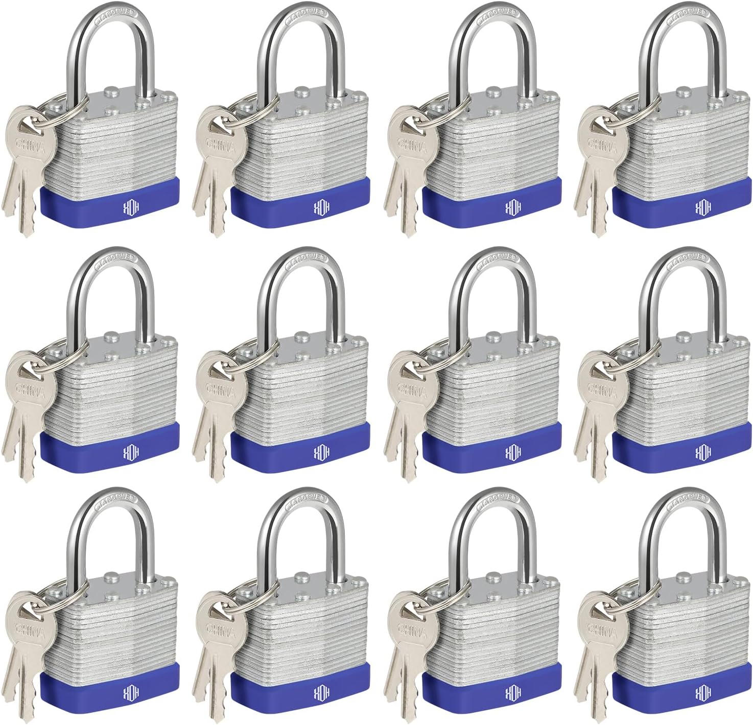 HOX Locks 12-Pack Keyed-Alike Padlocks w/ 1.2” Shackle, 1-9/16” Wide ...