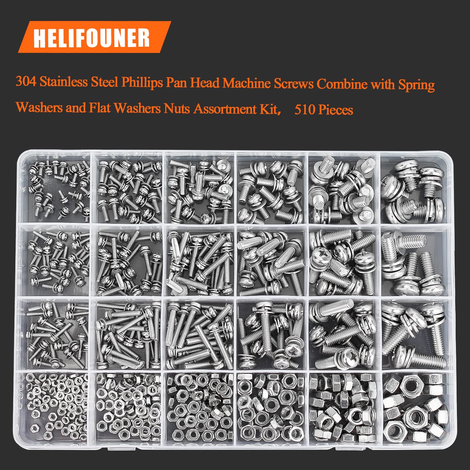 Snapklik.com : HELIFOUNER 510 Pieces Phillips Pan Head Machine Screws ...