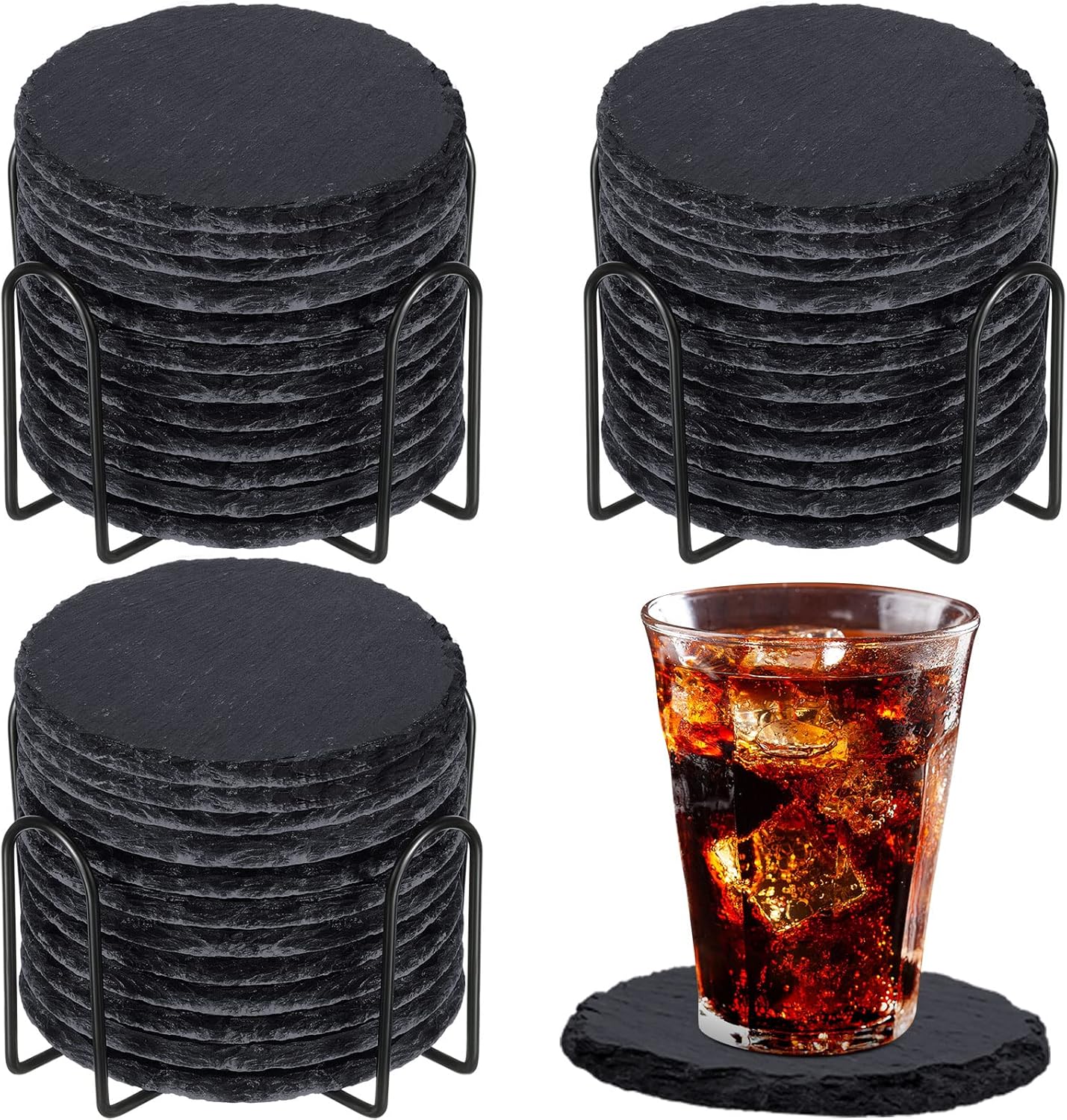 Amazon.com: 48 Pieces Round Slate Coasters Bulk with 4 Metal Holders 4 ...