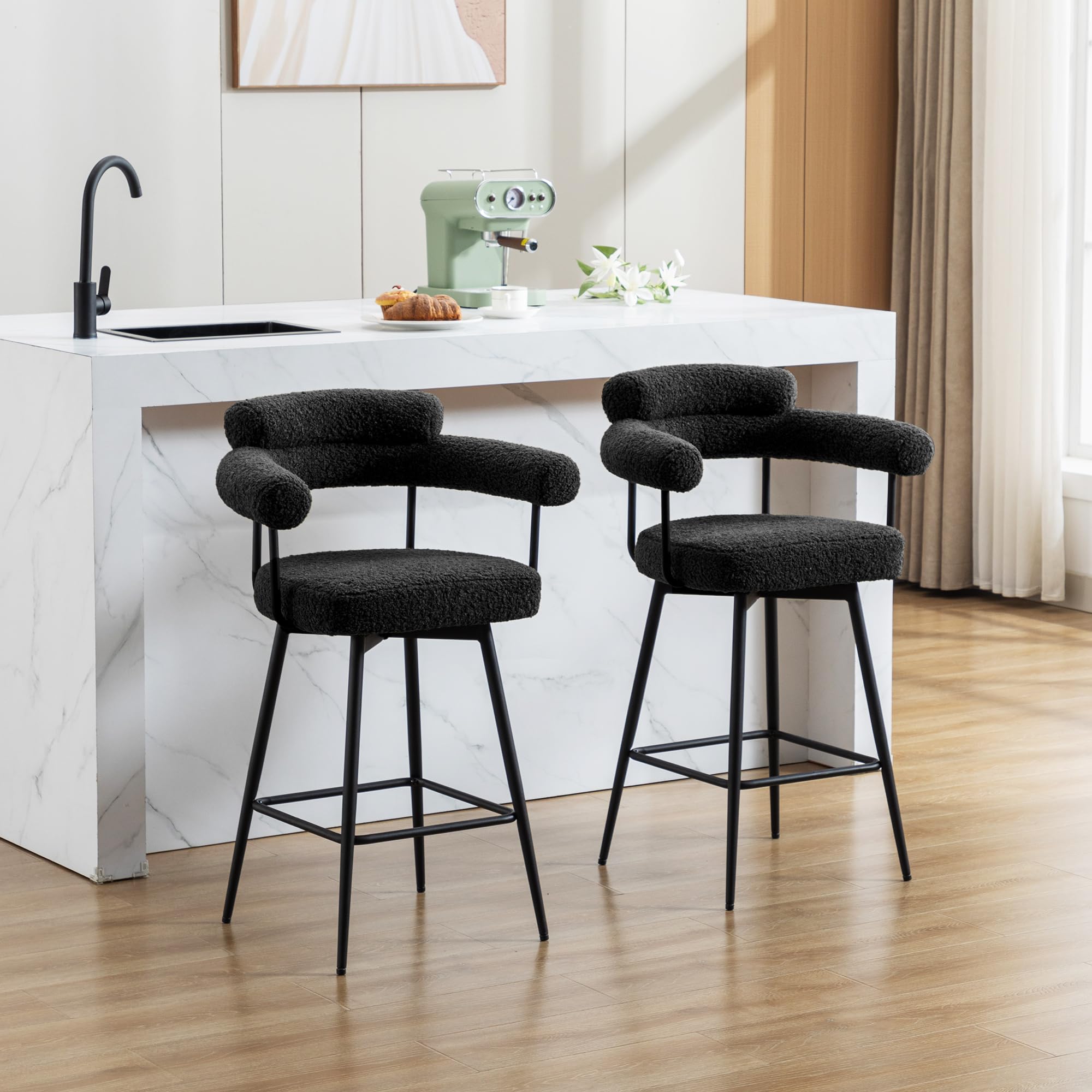 Amazon.com: JIRAIN Sherpa Counter Height Bar Stools, Swivel Barstools ...