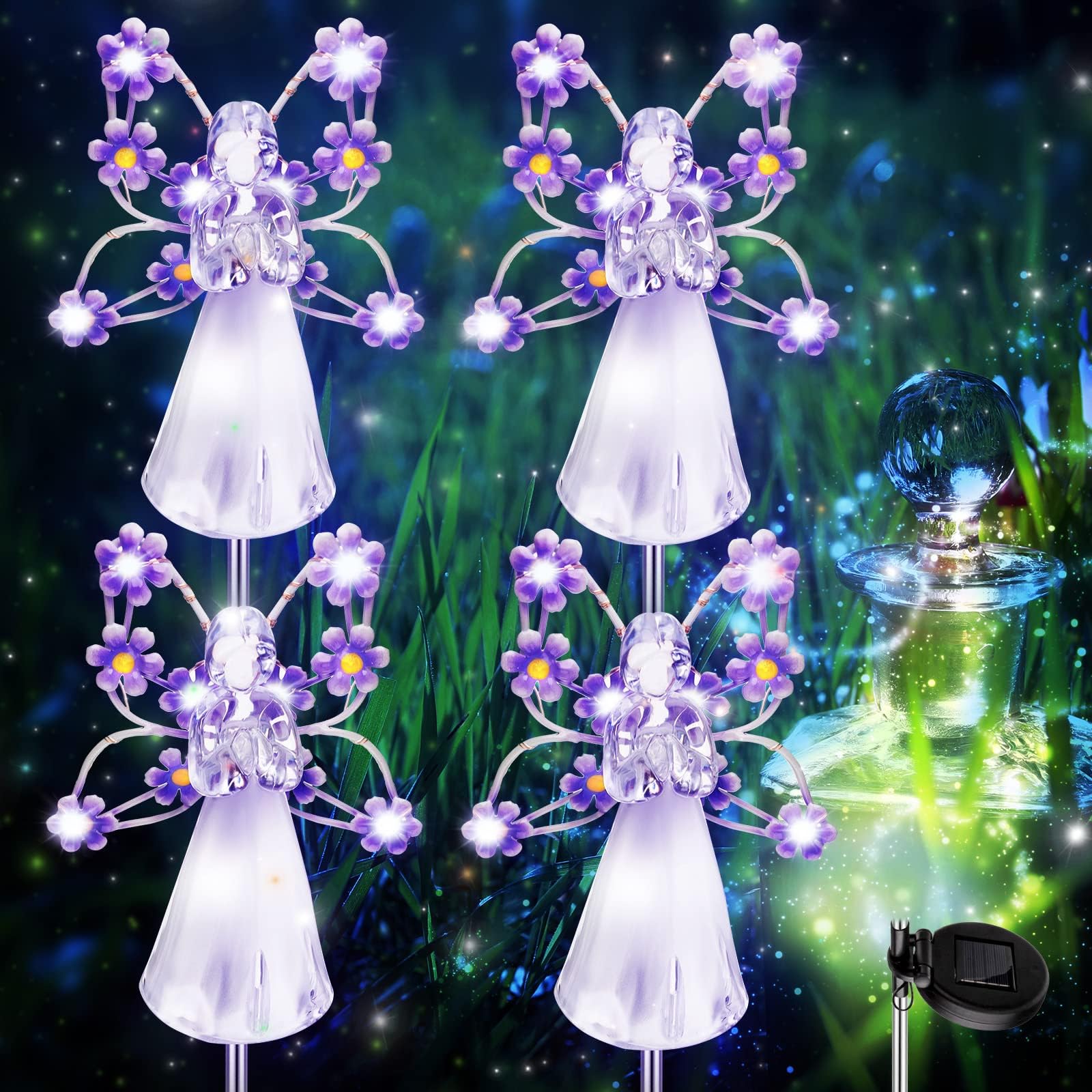 GIGALUMI Solar Angel Garden Stake Lights - 4 Pack Angel Solar Lights ...