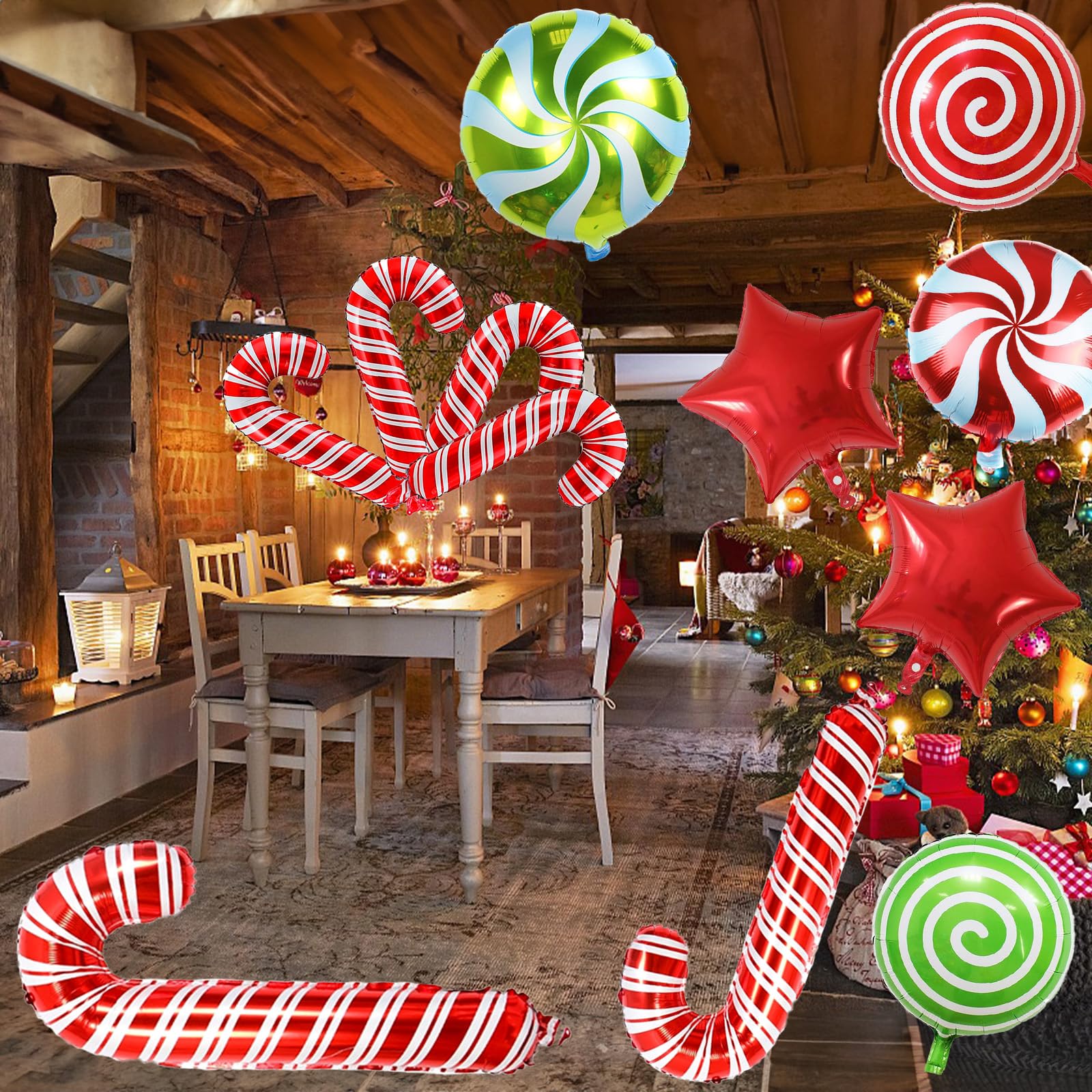 Snapklik.com : Christmas Balloons Kit, Large Xmas Candy Cane Swirl Foil ...