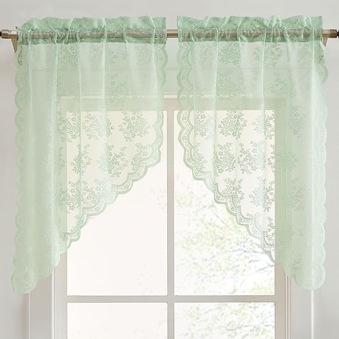 Amazon.com: HLC.ME Jolene Floral Rod Pocket Lace Short Cafe Swags for ...