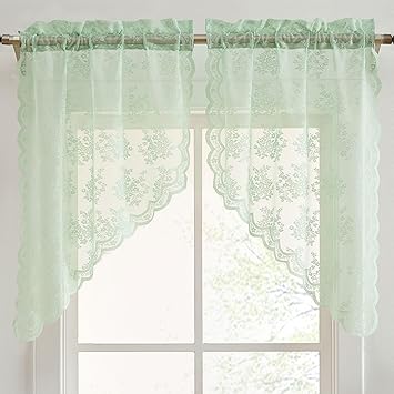 Amazon.com: HLC.ME Jolene Floral Rod Pocket Lace Short Cafe Swags for ...